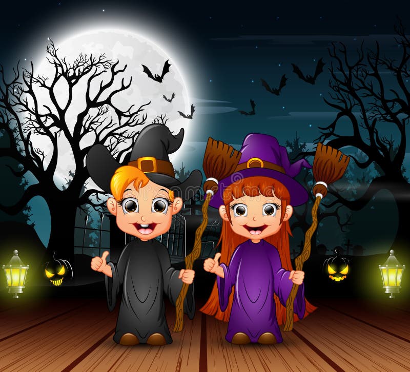 Couple Witch Celebration Halloween Day in the Night Stock Vector ...