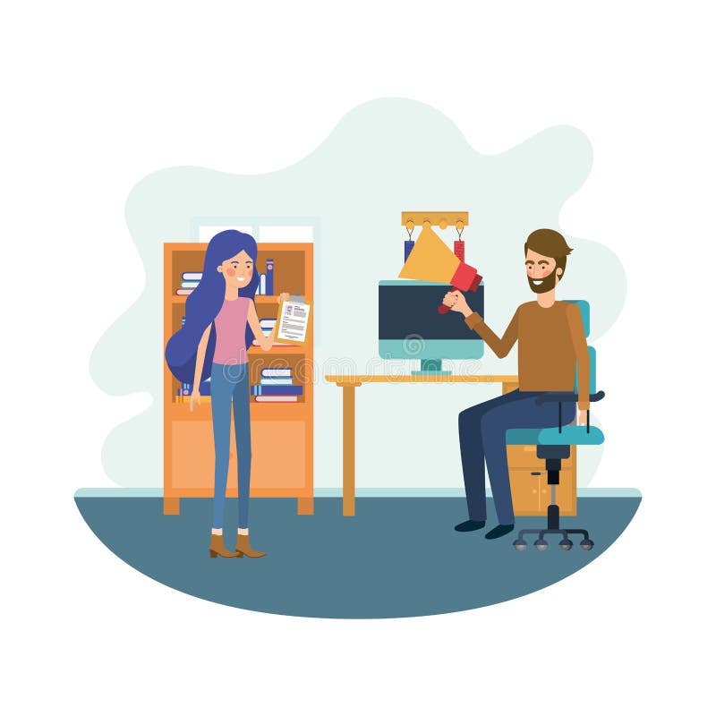 Couple in the Work Office Avatar Character Stock Vector - Illustration ...