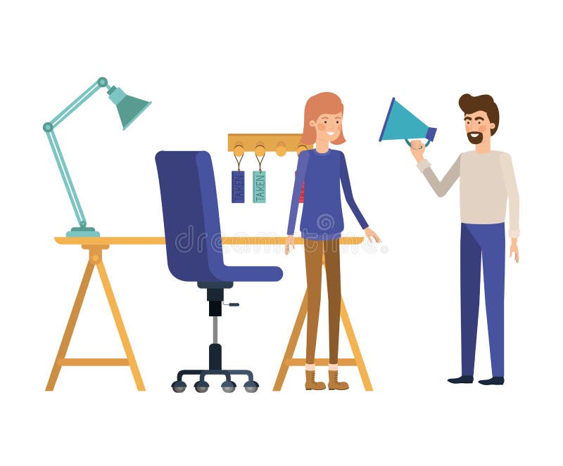 Couple in the Work Office with White Background Stock Vector ...