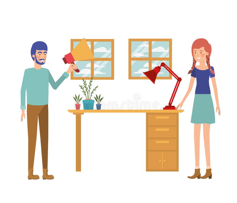 Couple in the Work Office with White Background Stock Vector ...