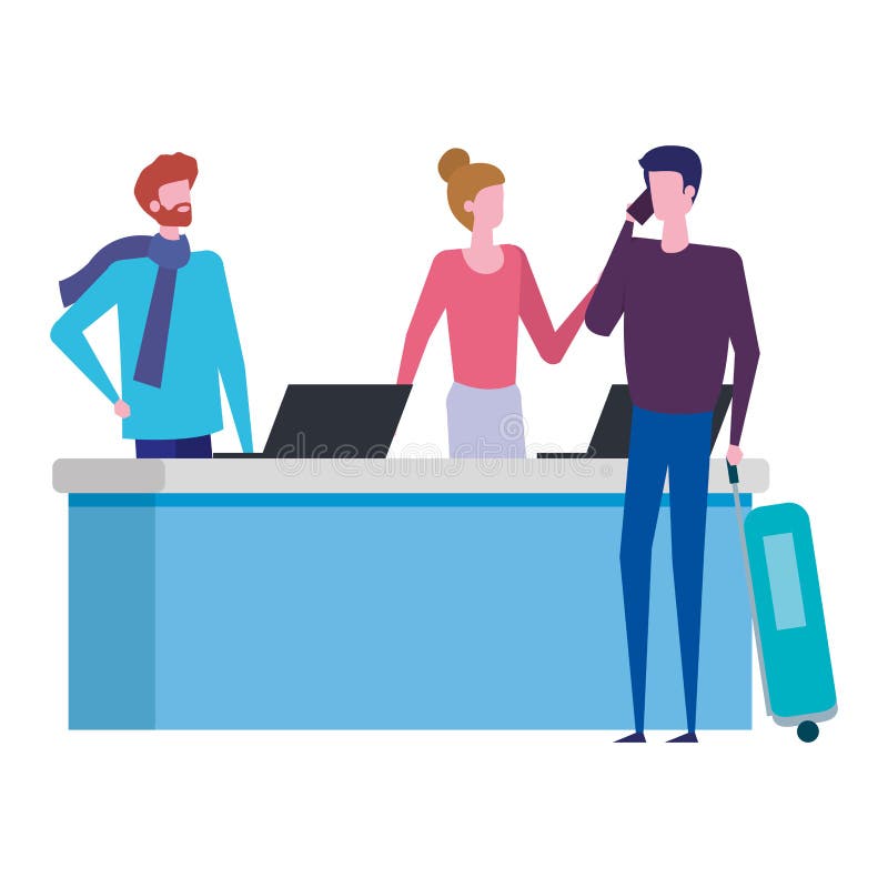 Couple Working in Desk with Computers and Man Customer Stock ...