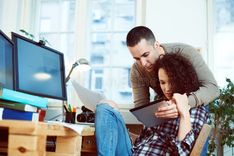 Couple working at home stock image. Image of casual, view - 49124173
