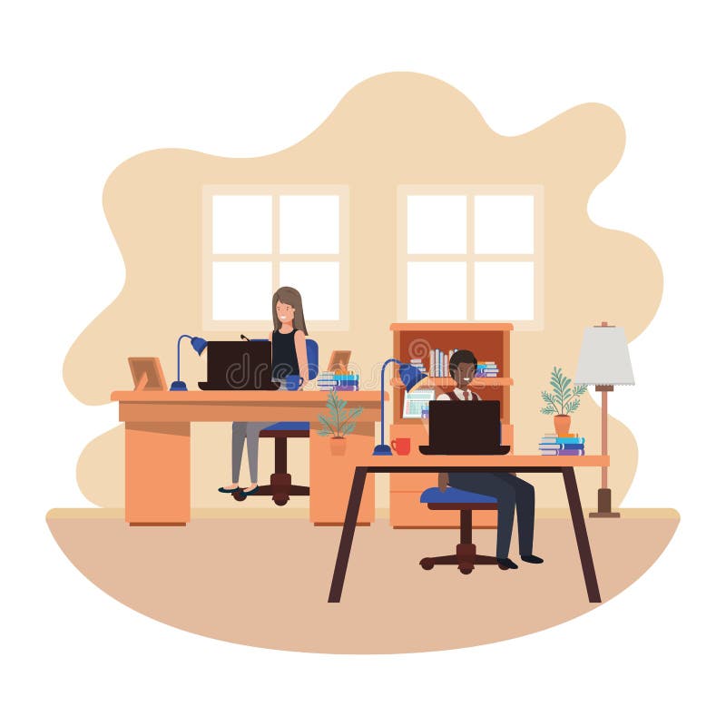 Couple Working in the Office Avatar Character Stock Vector ...