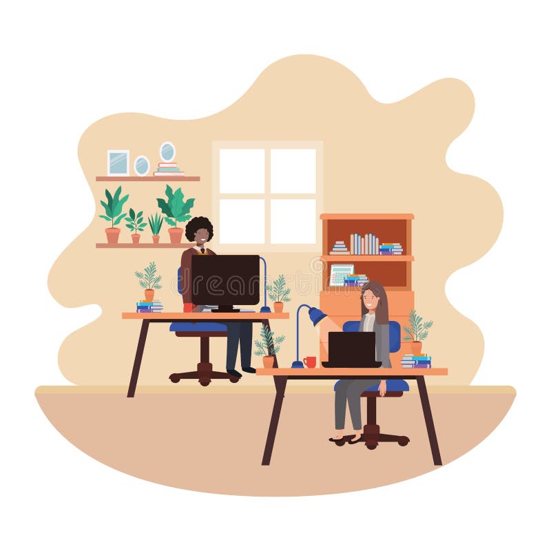 Couple Working in the Office Avatar Character Stock Vector ...