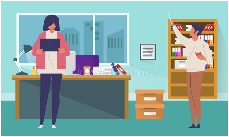 Couple is Working Together in Office Stock Vector - Illustration of ...