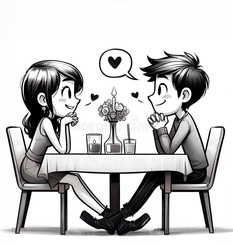 A Couple of Young People on a First Date at a Table in a Cafe Stock ...