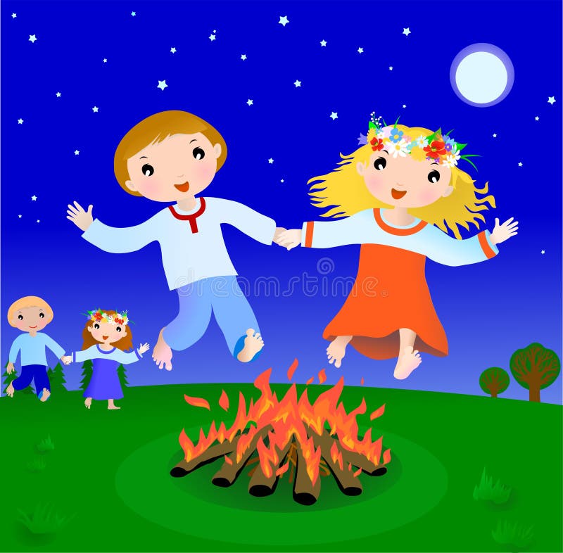 Couplel Jump Over Fire in Ivan Holiday Scene Stock Vector ...