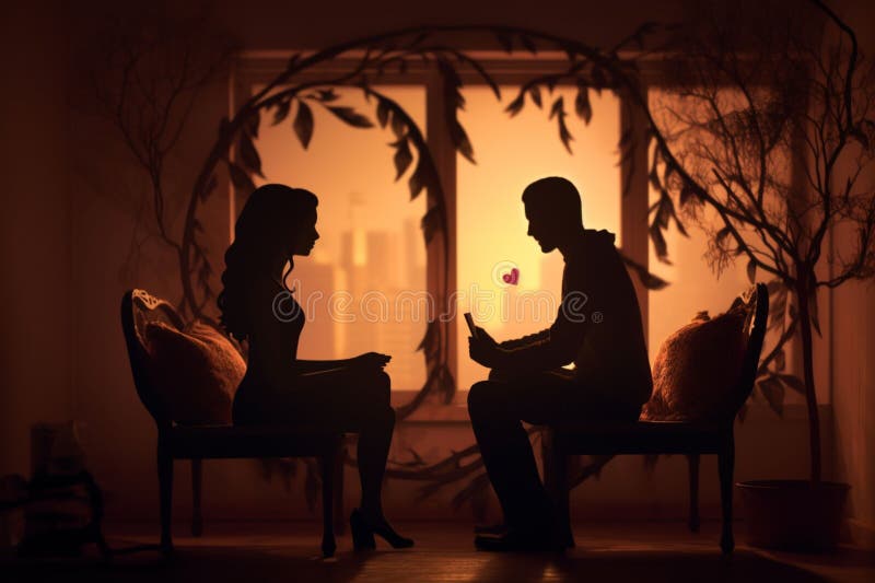 Couples Creating HeartShaped Shadow Puppets on Stock Illustration ...