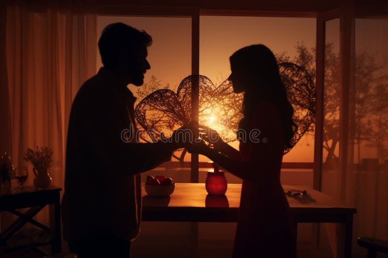 Couples Creating HeartShaped Shadow Puppets on Stock Illustration ...