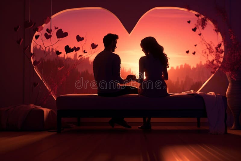 Couples Creating HeartShaped Shadow Puppets on Stock Illustration ...