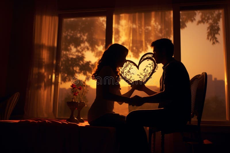Couples Creating HeartShaped Shadow Puppets on Stock Illustration ...