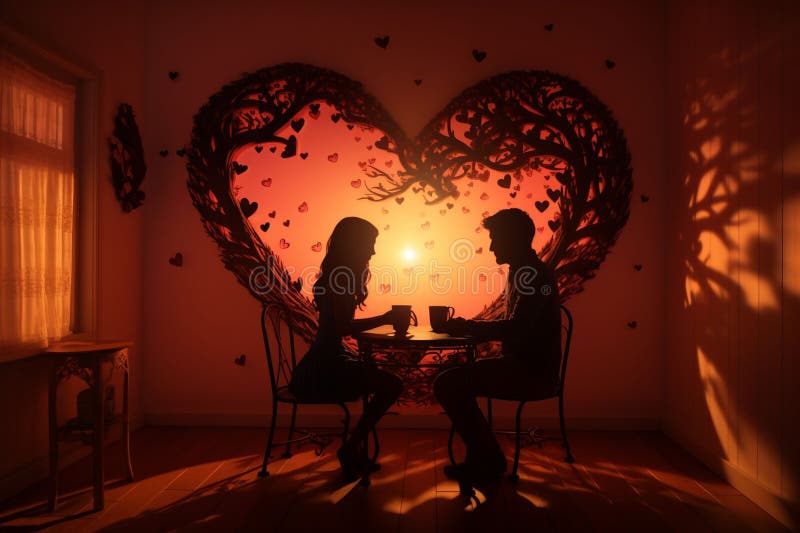 Couples Creating HeartShaped Shadow Puppets on Stock Illustration ...