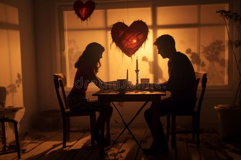 Couples Creating HeartShaped Shadow Puppets on Stock Illustration ...