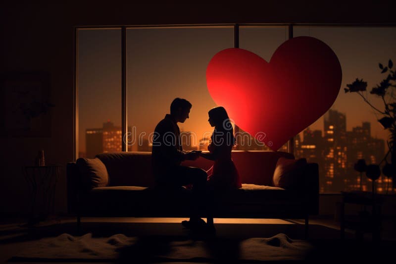 Couples Creating HeartShaped Shadow Puppets on Stock Illustration ...