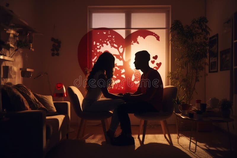 Couples Creating HeartShaped Shadow Puppets on Stock Illustration ...
