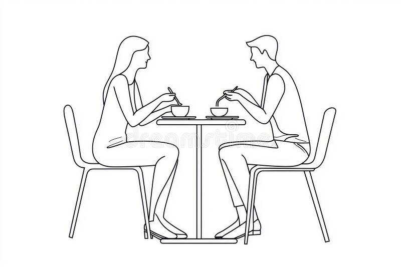 The Couples are Enjoying a Luxurious Dinner at Candle Light. Drawing of ...