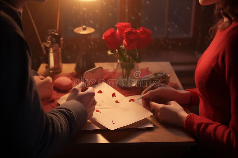 Couples Exchanging Handwritten Love Letters on Stock Illustration ...
