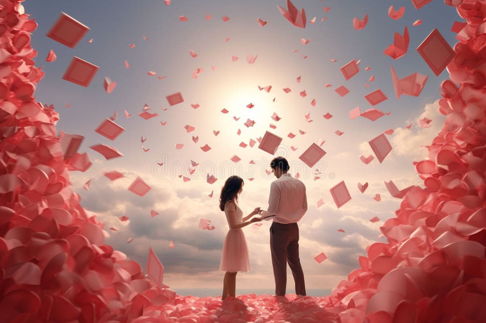 Couples Exchanging Heartfelt Letters and Stock Illustration ...