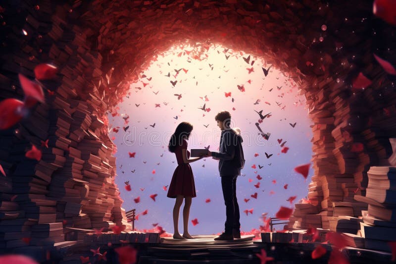 Couples Exchanging Heartfelt Letters and Stock Illustration ...