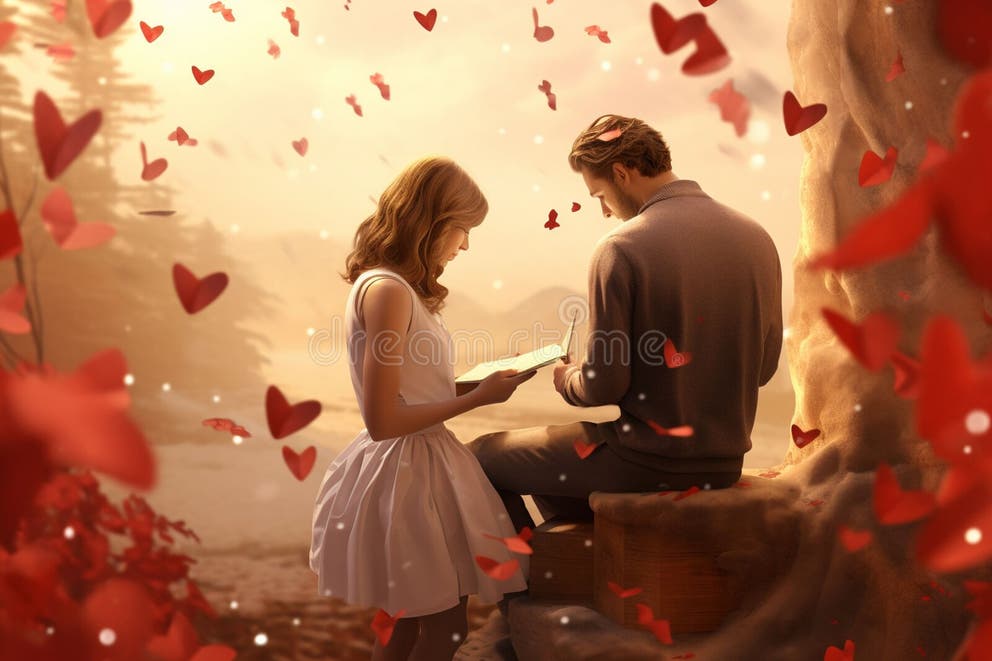 Couples Exchanging Heartfelt Letters and Stock Illustration ...