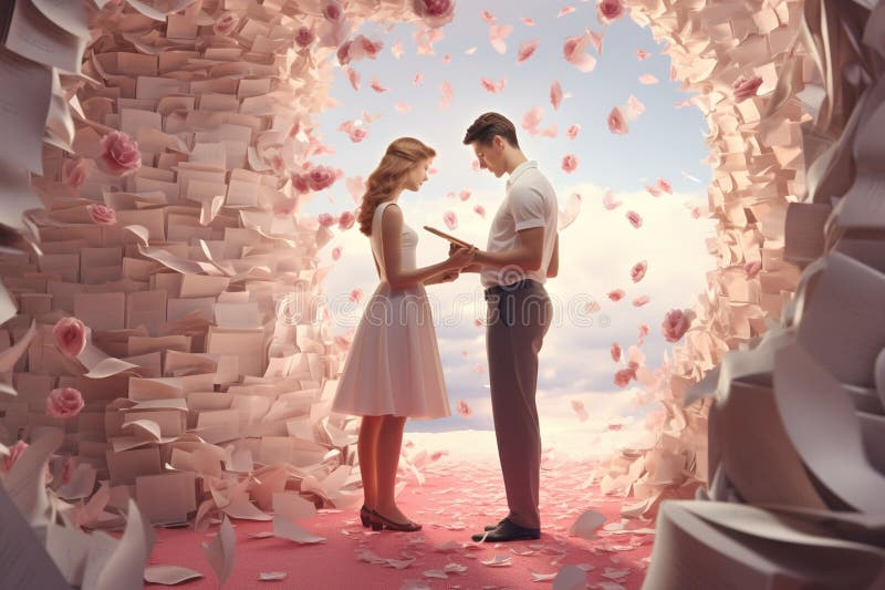 Couples Exchanging Heartfelt Letters and. Generative Ai Stock ...