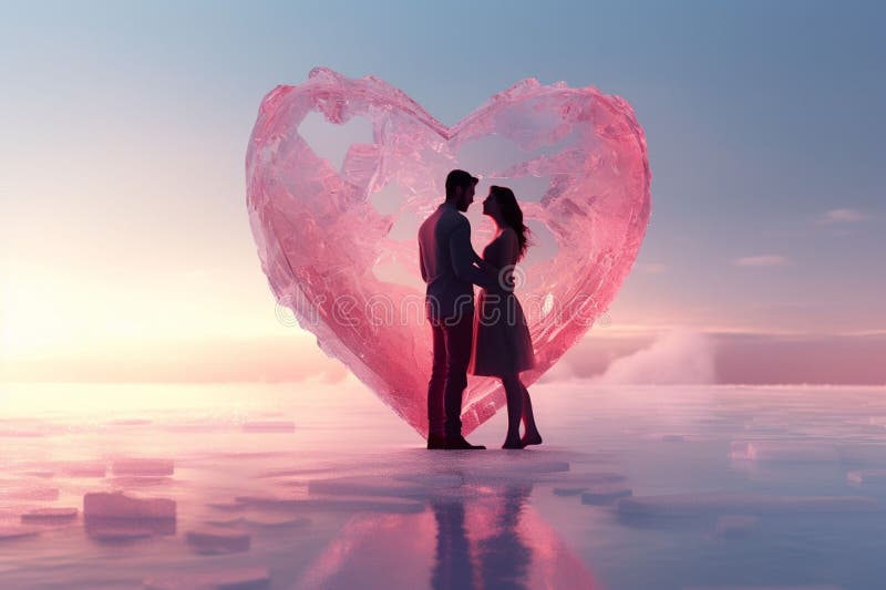 Couples Expressing Love through HeartShaped Ice Stock Illustration ...