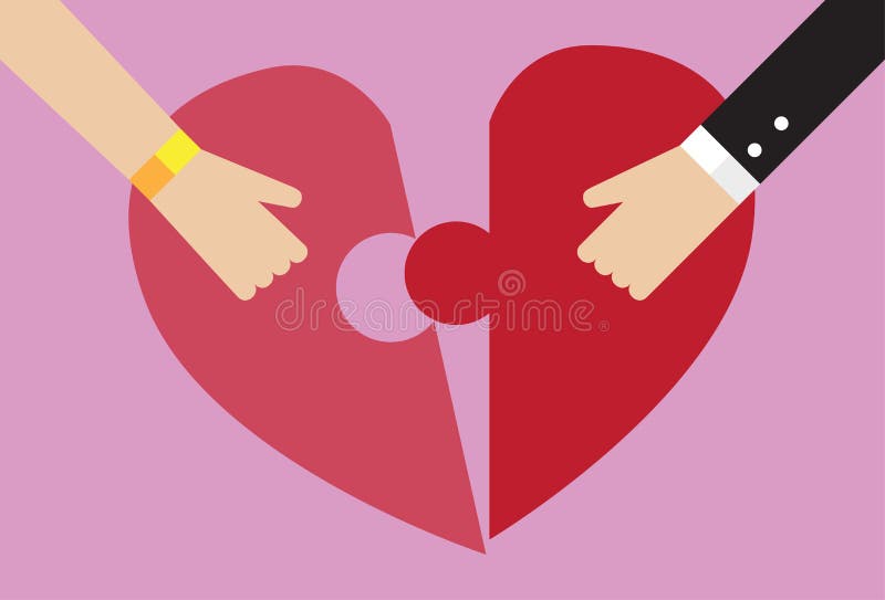 Couples Help Each Other Join the Heart Puzzle Stock Vector ...