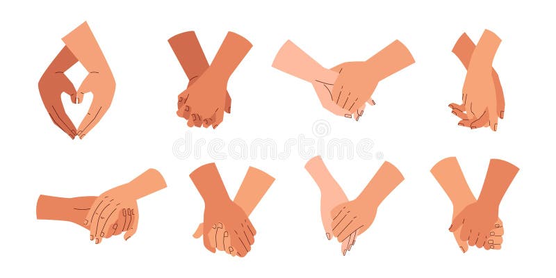 Couples Holding Hands Together on Different Types Set Stock Vector ...