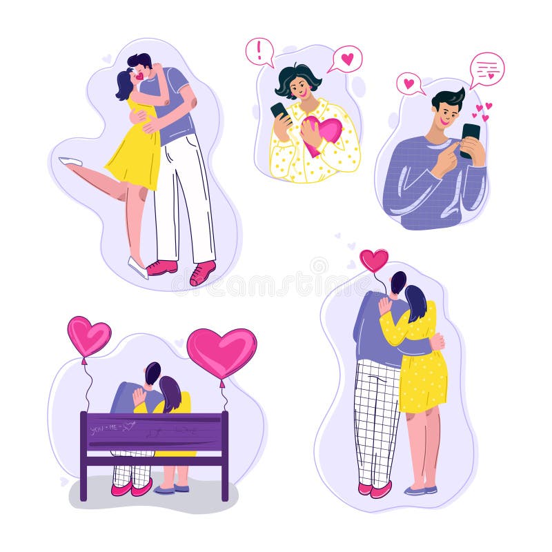 Couples in Love Set. Flat Vector Illustrations of People Stock Vector ...