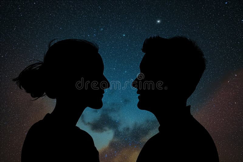 Couples Profile with a Starry Sky Blend Stock Image - Image of night ...