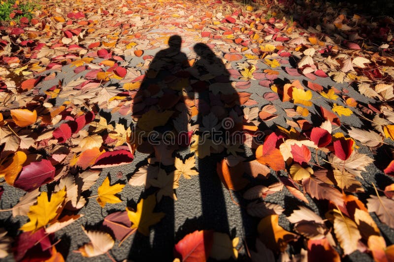 Couples Shadow, Colorful Autumn Leaves Fill Stock Image - Image of ...