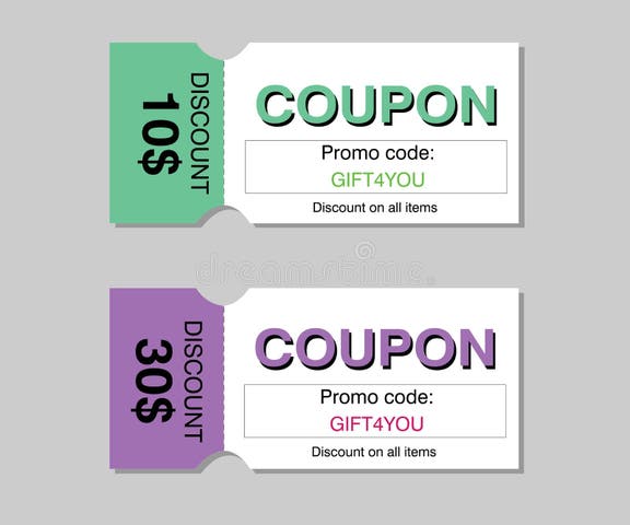 Set of 2 discount coupons stock vector. Illustration of font - 206391403