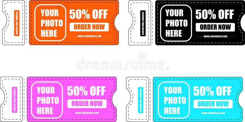 Colorful Discount Coupons with 50 Off Promotion and Customizable Photo ...