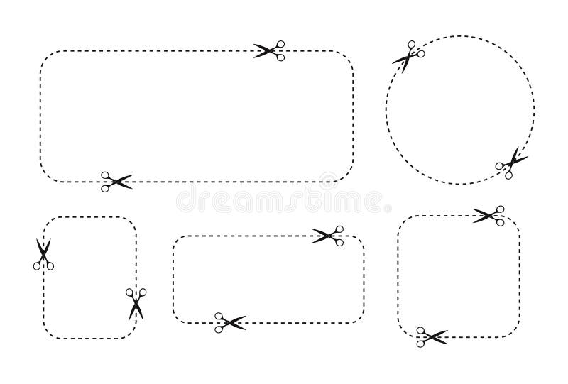 Coupon Scissors Cut Template Set. Coupon Dashed Line Square, Rectangle ...