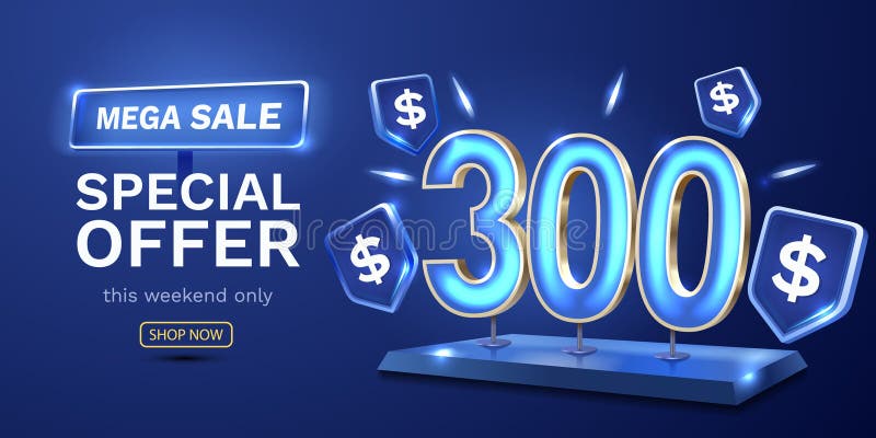 Coupon Special Voucher 300 Dollar, Check Banner Special Offer. Vector ...