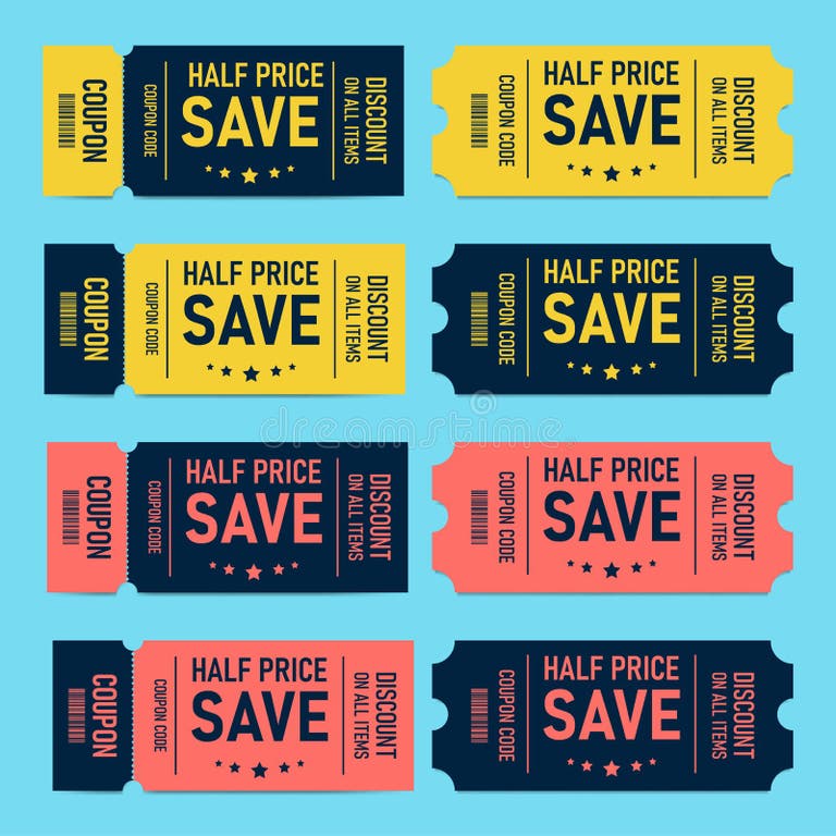 Set of Coupons Blue, Yellow and Red Stock Vector - Illustration of ...