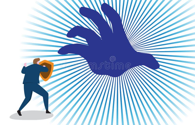 Courage Businessman with Shield Ready Confident Facing Palm Hand ...