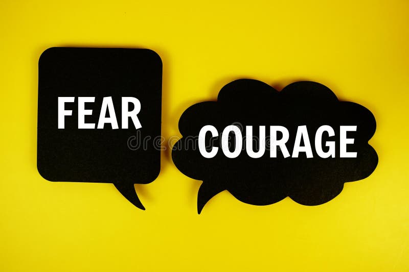 Courage Vs Fear Text on Speech Bubble Top View on Yellow Background ...