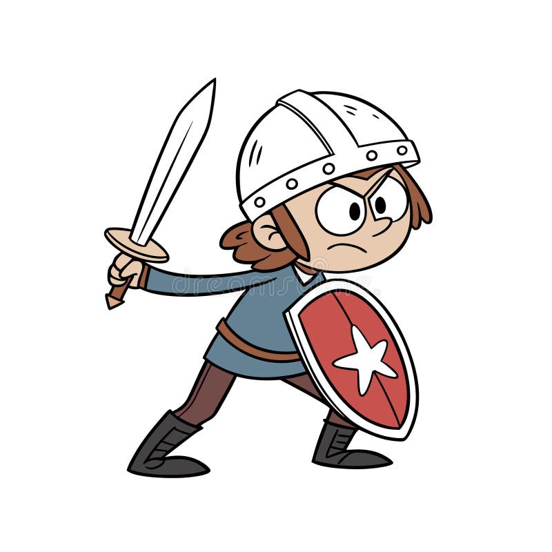Courageous Boy with Shield stock illustration. Illustration of dynamic ...