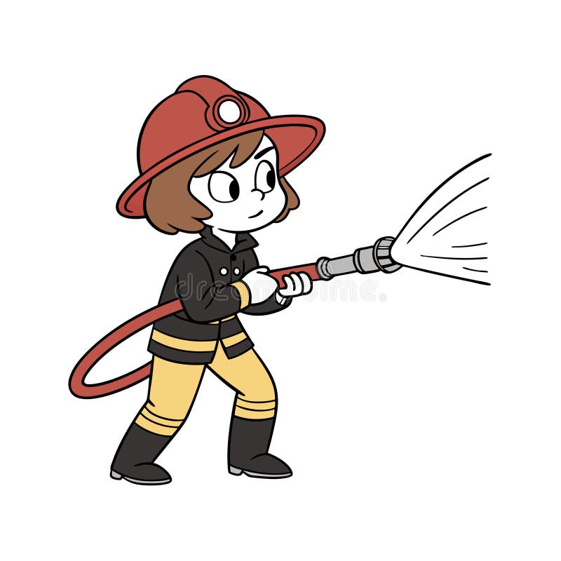 Courageous Firefighter Girl in Action Stock Vector - Illustration of ...