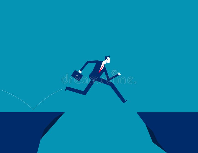 Courageous Jump Over a Gap from Cliff. Vector Illustration Concept ...