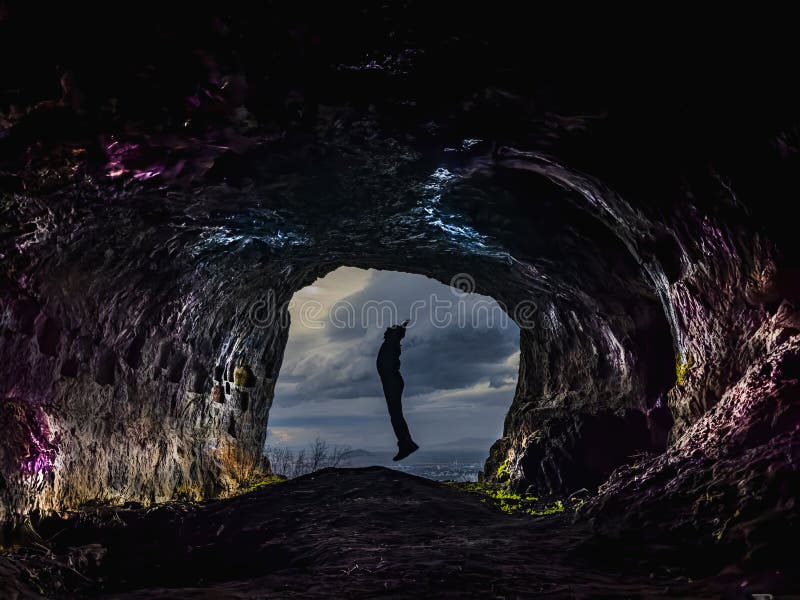 The Courageous Person S Successful Trip through Dark Caves Stock Photo ...