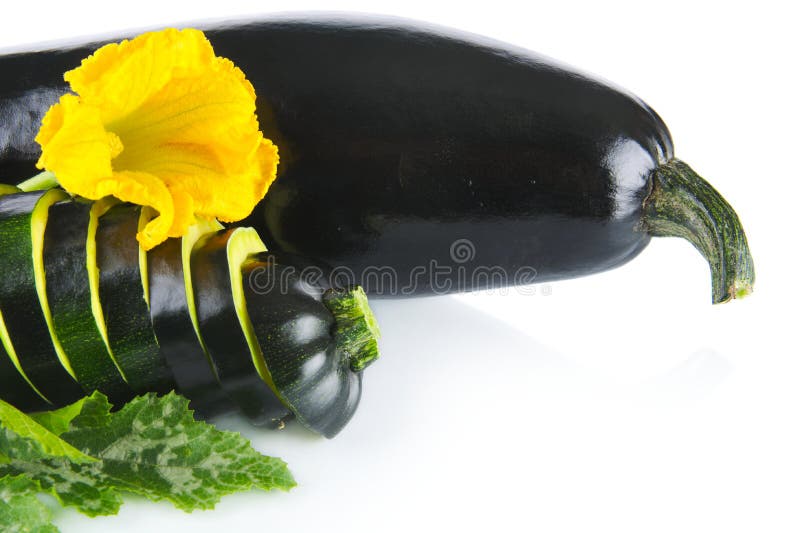 Courgette Cut into Slices and Leaves on White Stock Image - Image of ...
