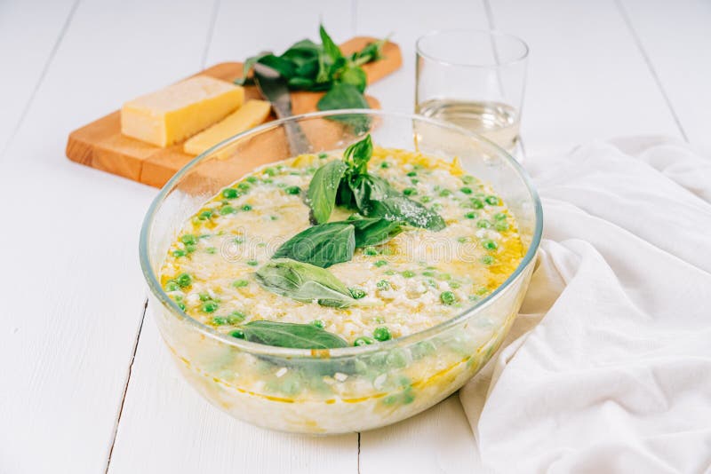 Courgette and Pea Risotto with Parmesan, Mascarpone, Basil Stock Image ...