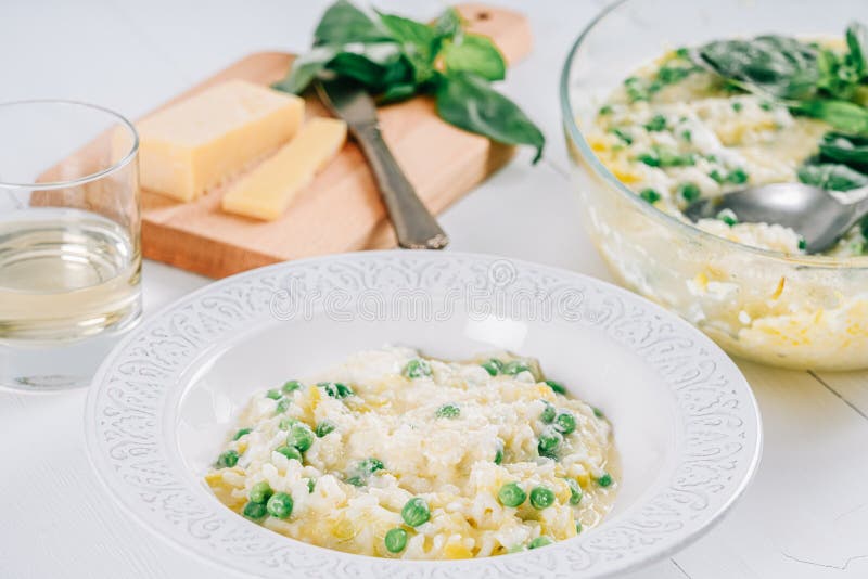 Courgette and Pea Risotto with Parmesan, Mascarpone, Basil Stock Photo ...