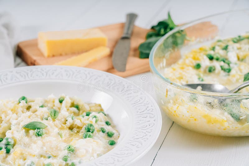 Courgette and Pea Risotto with Parmesan, Mascarpone, Basil Stock Photo ...