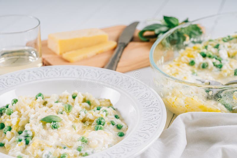 Courgette and Pea Risotto with Parmesan, Mascarpone, Basil Stock Image ...