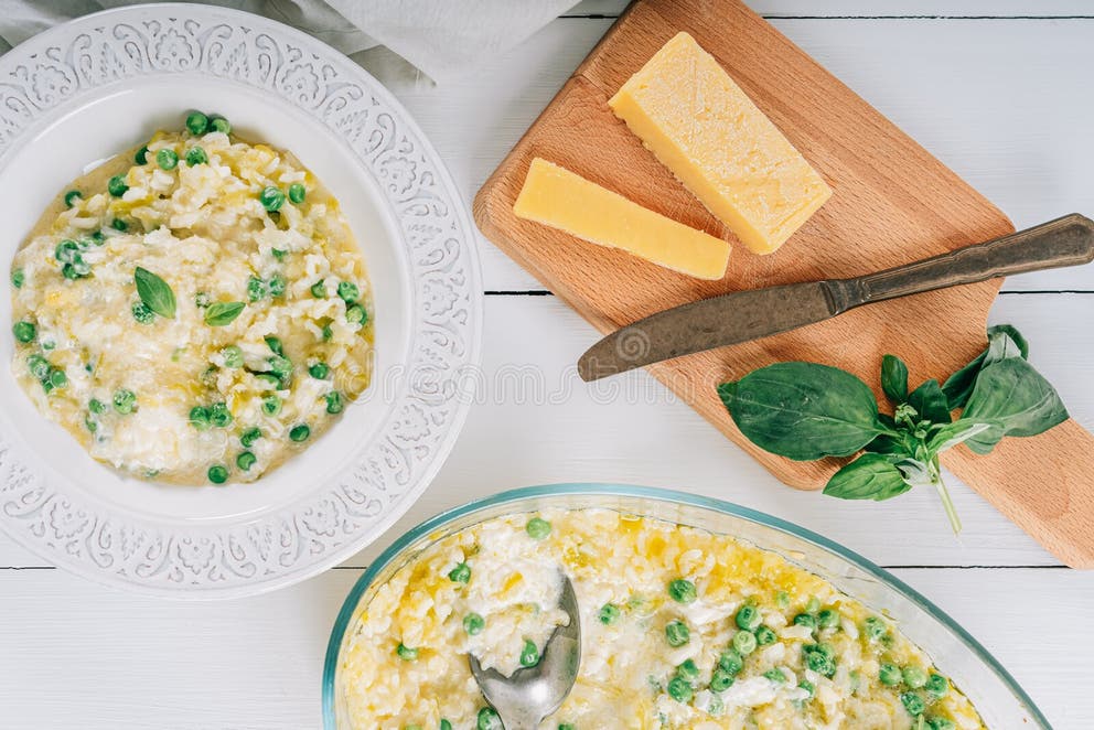 Courgette and Pea Risotto with Parmesan, Mascarpone, Basil Stock Image ...
