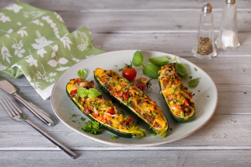 Courgettes Stuffed with Beef Mince and Vegetables. Stock Photo - Image ...