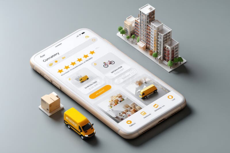 3D Mockup of a Courier App Interface with Delivery Ratings and Layout ...